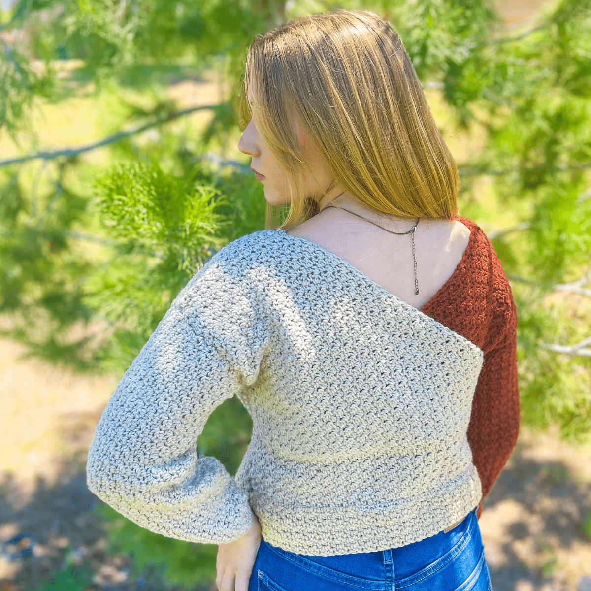 Crochet Pattern: Veruca Two Tone Sweater with Textured Seed Stitch