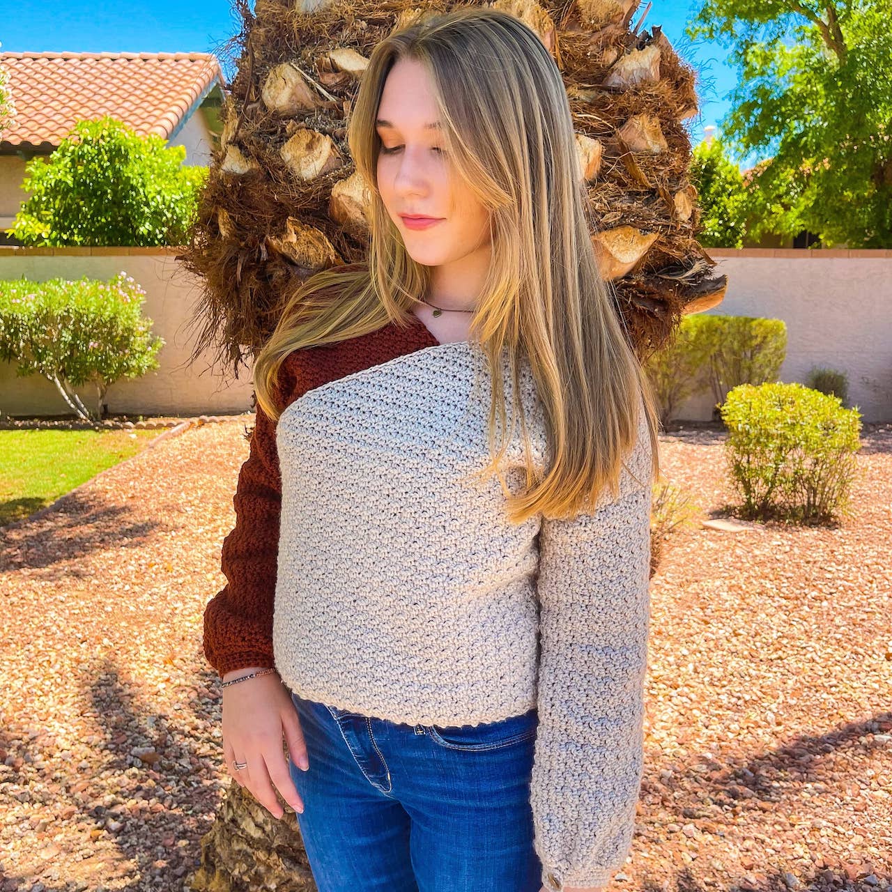 Crochet Pattern: Veruca Two Tone Sweater with Textured Seed Stitch