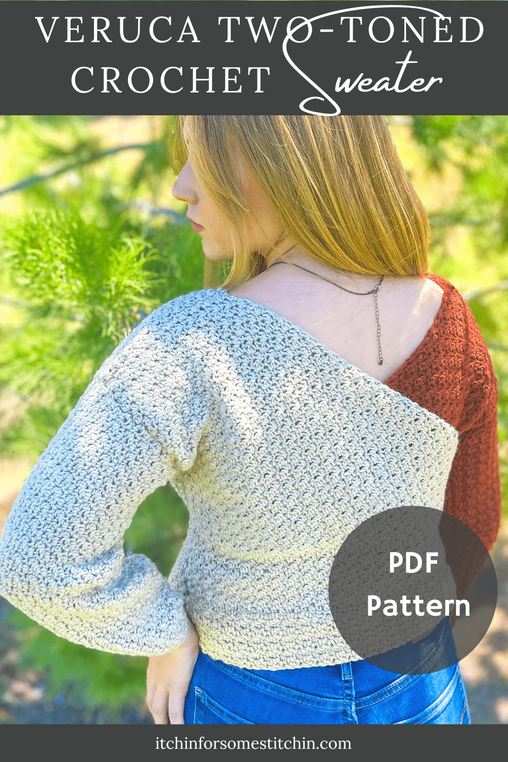 Crochet Pattern: Veruca Two Tone Sweater with Textured Seed Stitch