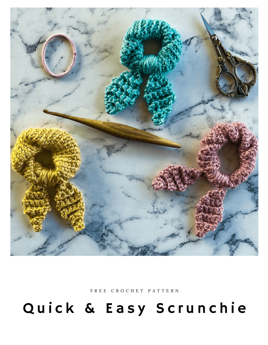 Free Quick and Easy Hair Scrunchie with Ribbons Crochet Pattern: Perfect Yarn Stash-Busting Project